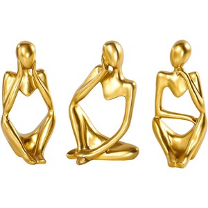 3 Pcs Thinker Statue Gold Decor, Body Art Sculpture, Golden Resin ...