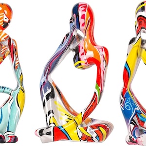 3 Pcs Thinker Statue Gold Decor, Body Art Sculpture, Golden Resin ...