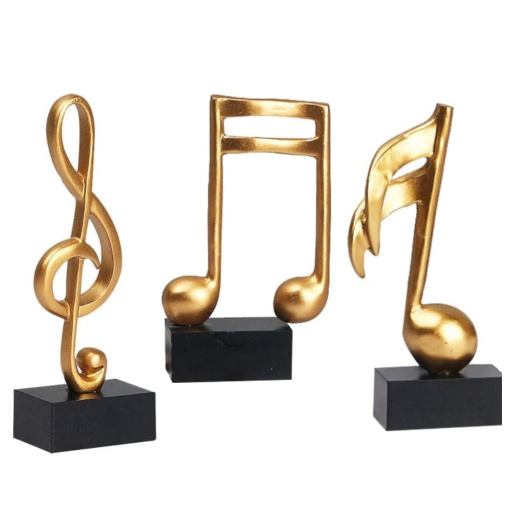 3 Pcs Music Note Figurines, Gold Sculpture Musical Note Resin Statue ...