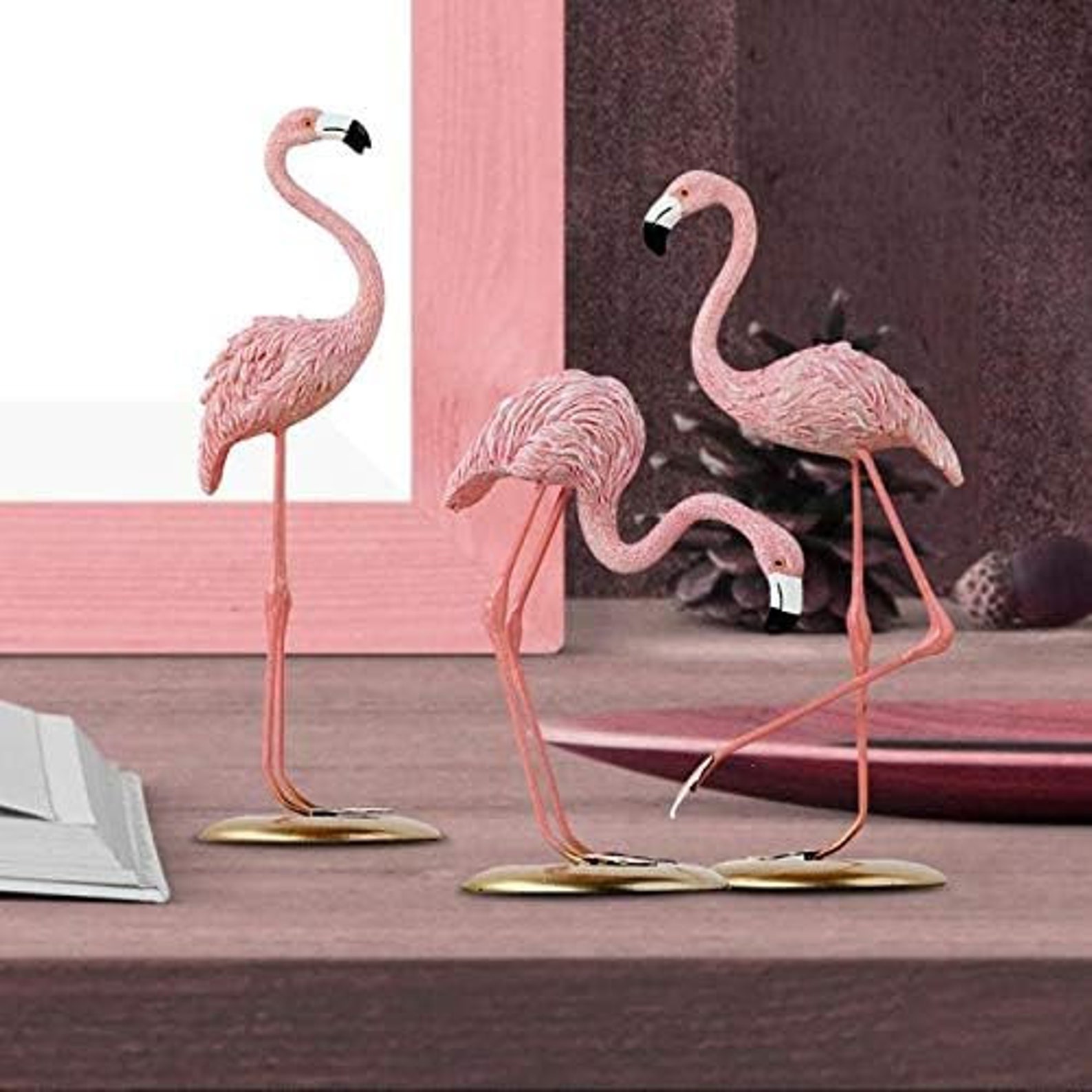 3 Pcs Pink Flamingo Statues Cute Flamingo Figurine Resin - Etsy