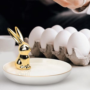 Ceramic Gold Bunny Figurines Statues, Small Ceramic Rabbit Animal Rings ...