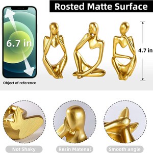 3 Pcs Thinker Statue Gold Decor, Body Art Sculpture, Golden Resin ...