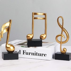 3 Pcs Music Note Figurines, Gold Sculpture Musical Note Resin Statue ...