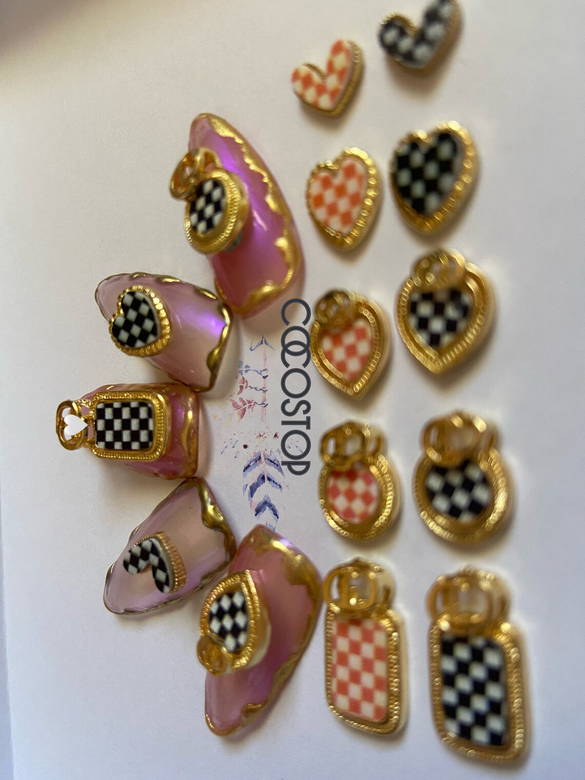 Gold Chess Heart Nail Jewelry 3D Nail Charms Nail Art | Etsy