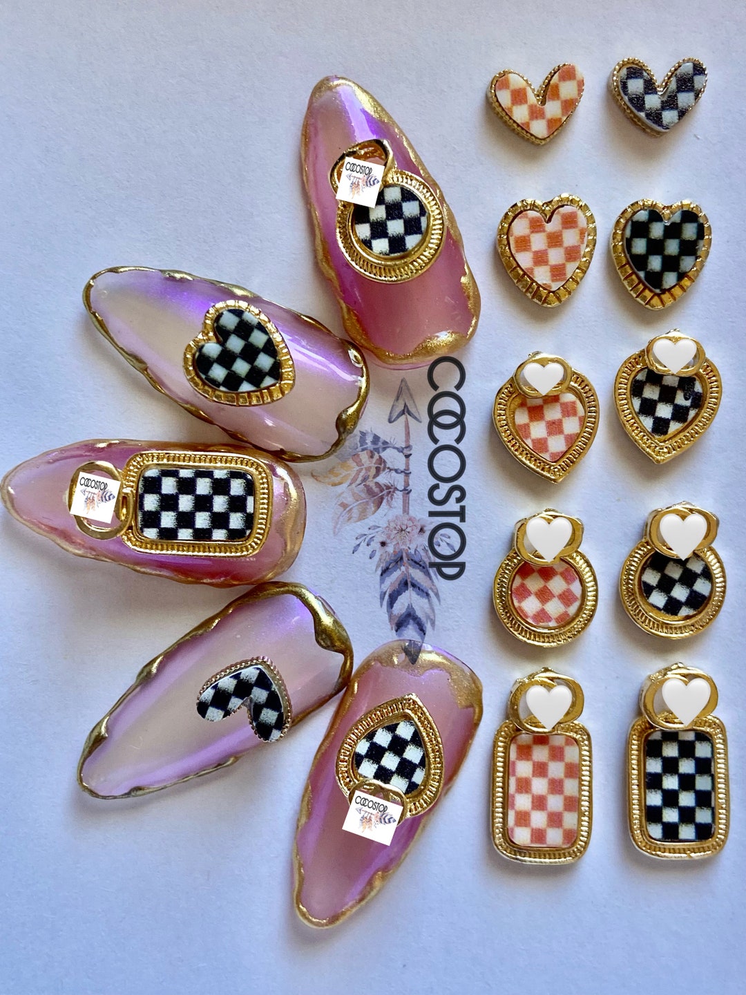 Gold Chess Heart Nail Jewelry 3D Nail Charms Nail Art Decoration DIY ...