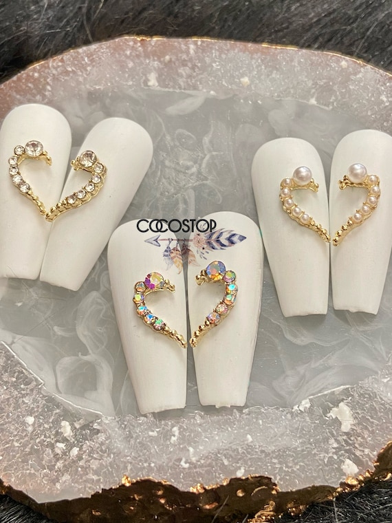 Valentine Haft Heart Rhinestone 3D Nail Charms Nail Art - Etsy