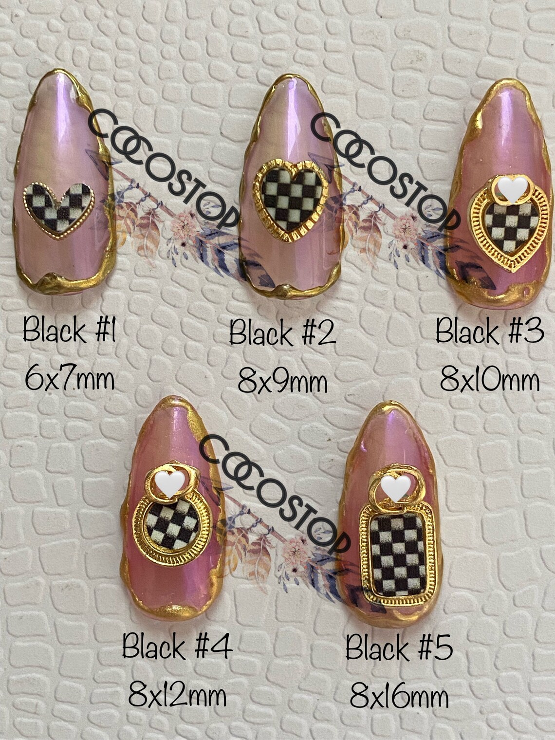 Gold Chess Heart Nail Jewelry 3D Nail Charms Nail Art | Etsy