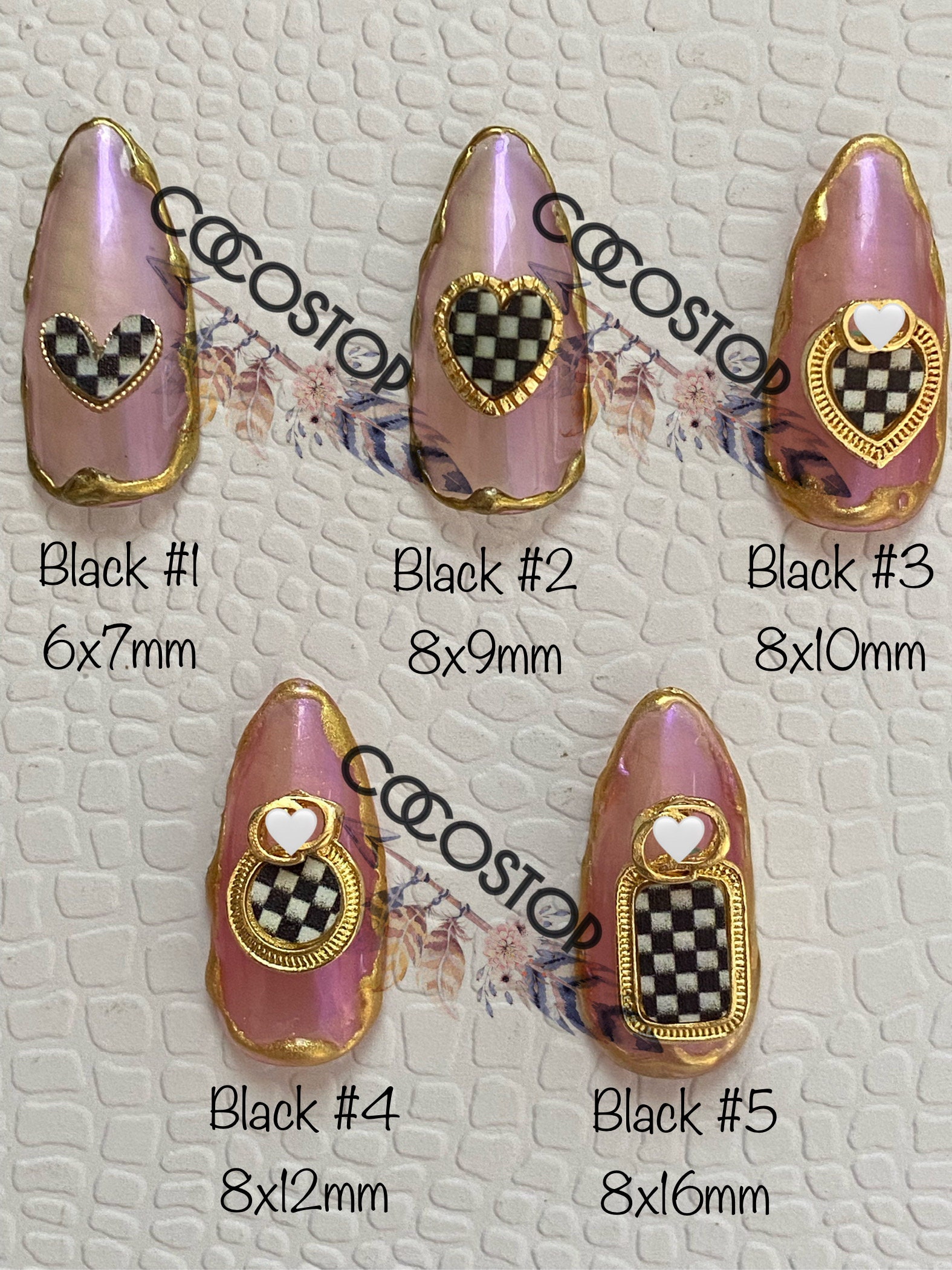 Gold Chess Heart Nail Jewelry 3D Nail Charms Nail Art | Etsy