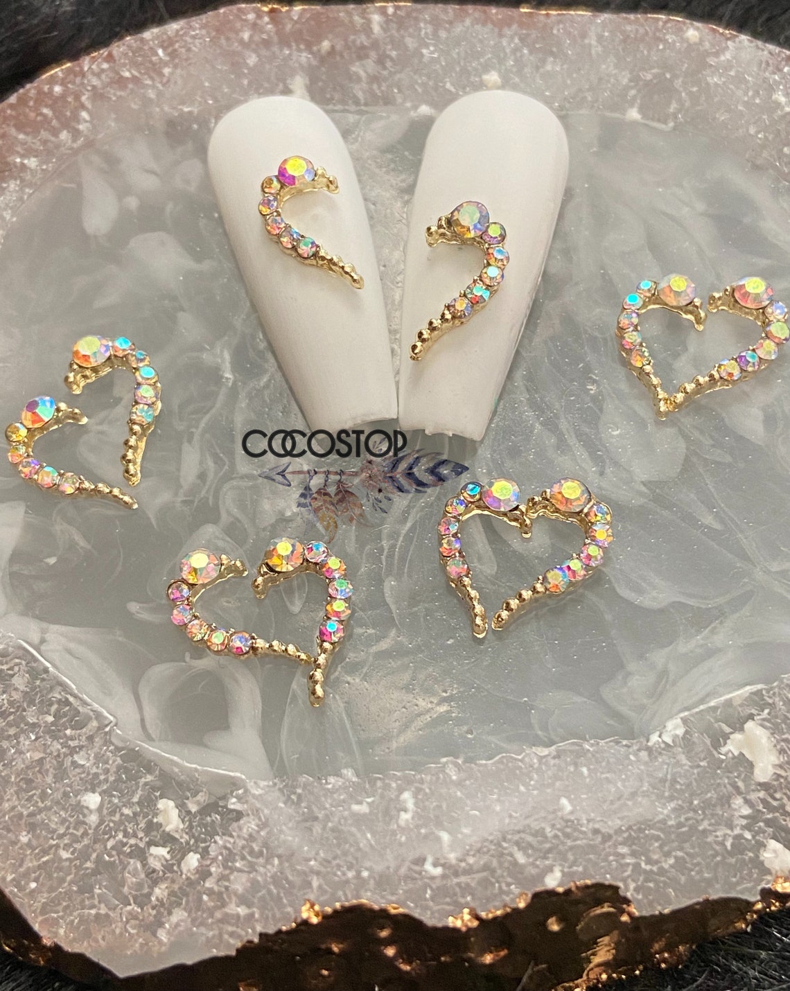 Valentine Haft Heart Rhinestone 3D Nail Charms Nail Art - Etsy