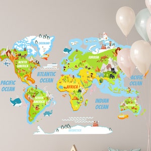 Map Wall Decal, World Wall Sticker, Large World Map, Map With Countries ...