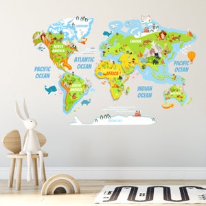 Map Wall Decal, World Wall Sticker, Large World Map, Map With Countries ...