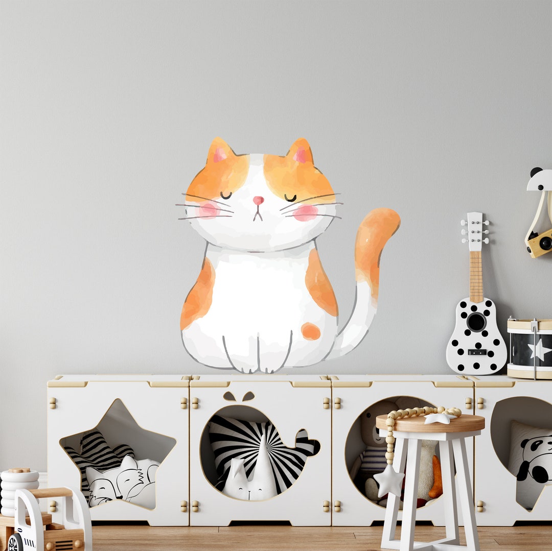 Cute Kitty Decal, Kitten Decal, Red Cat Decal, Wall Decal Cat, Kids ...