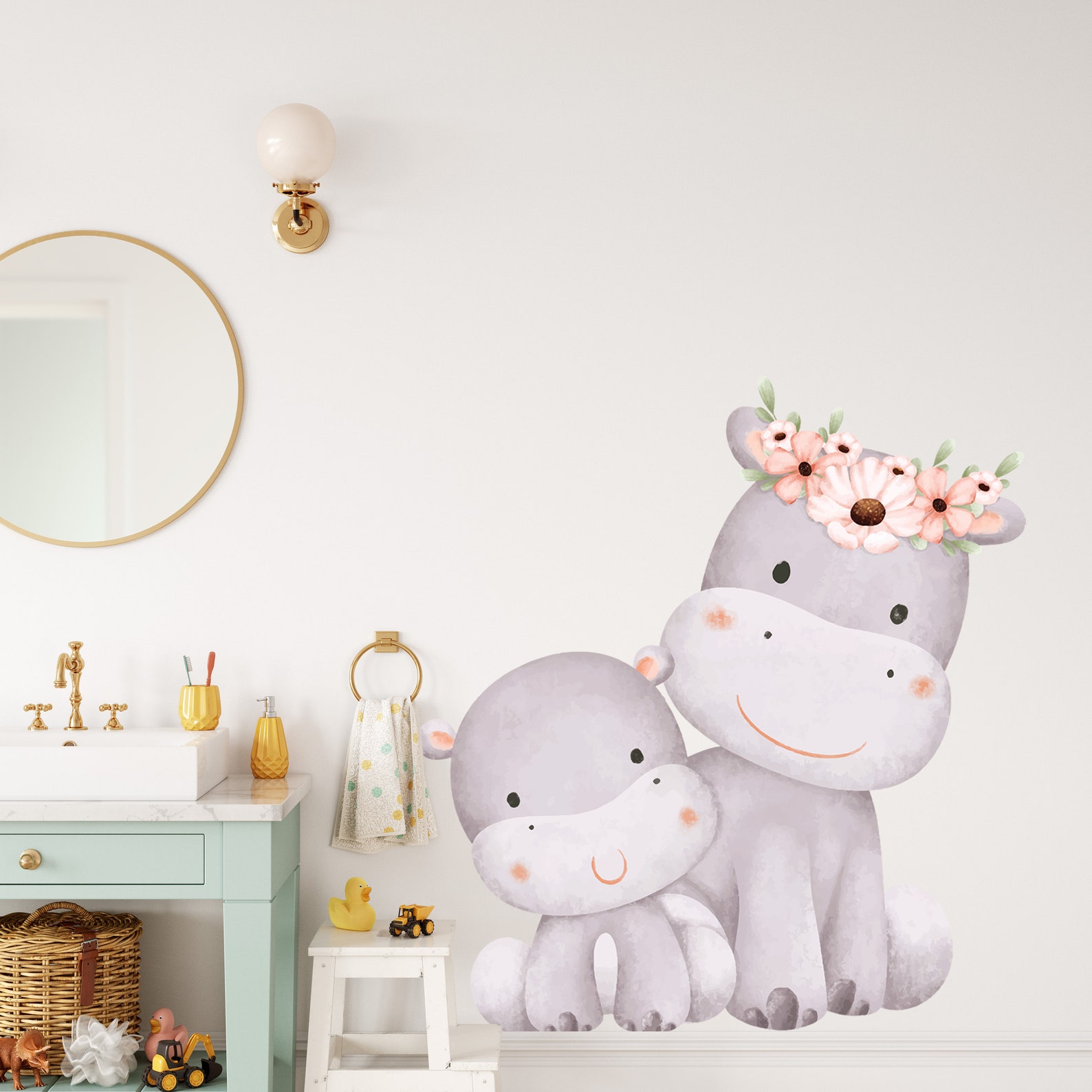 Nursery Wall Decor, Hippos Wall Decal, Hippo Family Sticker, Hippo Wall ...