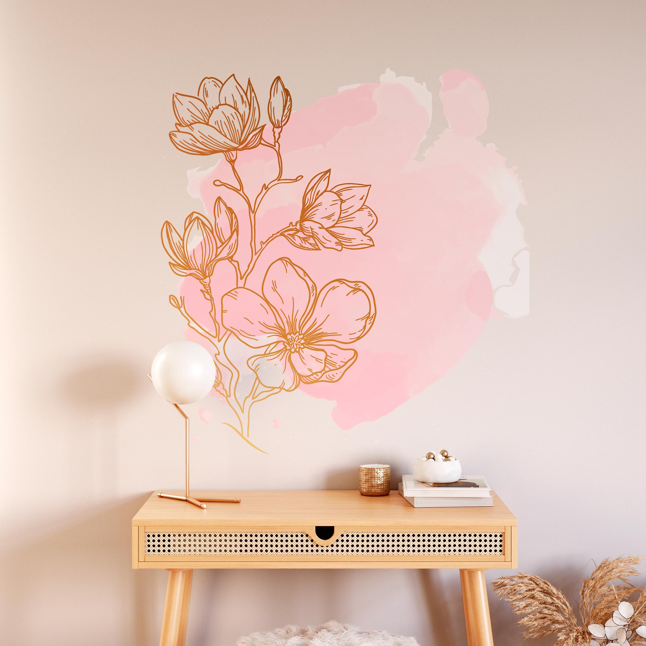 Botanical Wall Decals - Boho Vinyl Decal Set, Flower Blossoms, Leaf ...