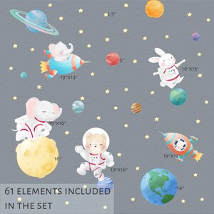 Astronaut Wall Decal, Cute Space Animal, Moon and Star for Kids, Bunny ...