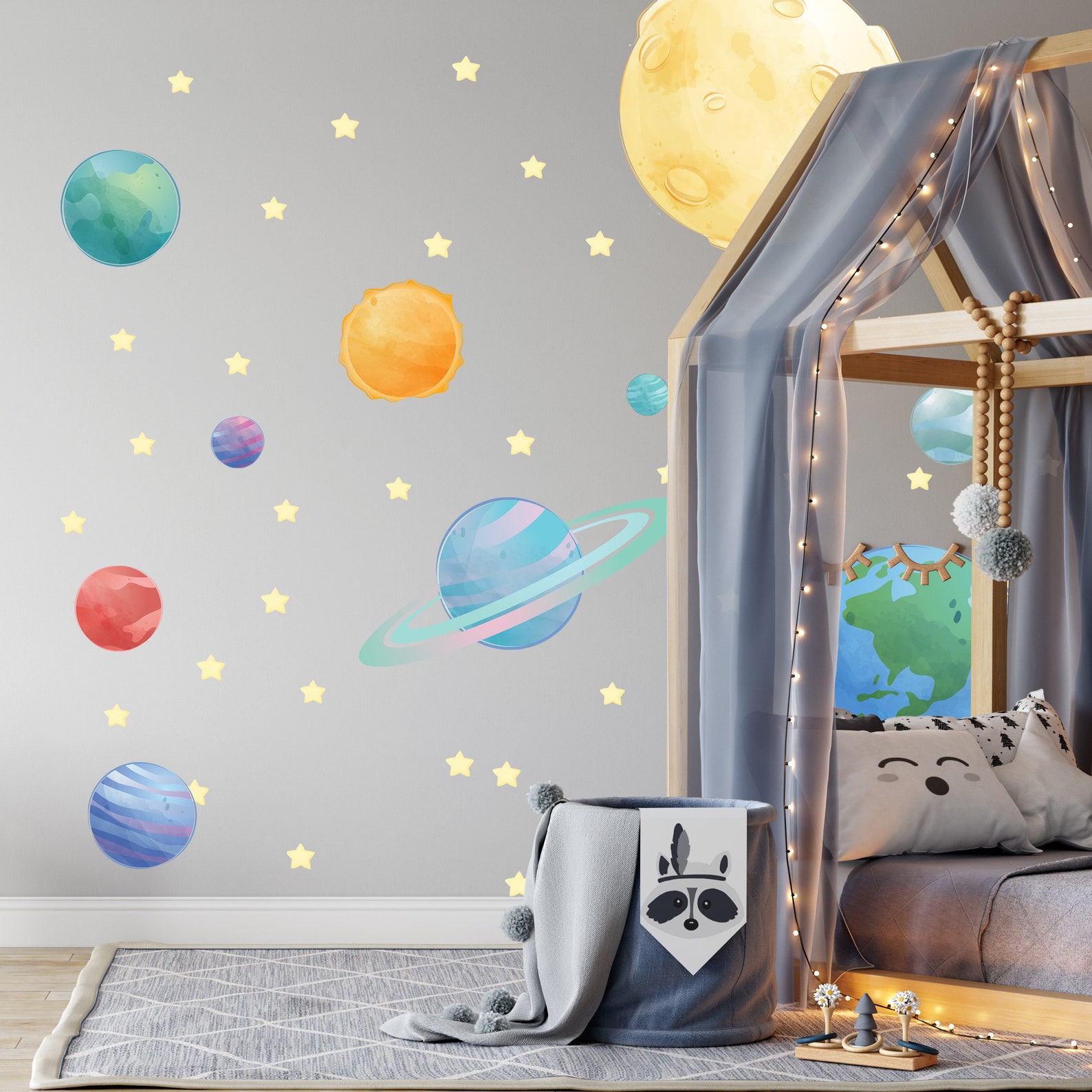 Solar System Wall Decal for Kids Room Moon and Star Decal - Etsy