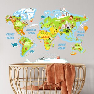 Map Wall Decal, World Wall Sticker, Large World Map, Map With Countries ...