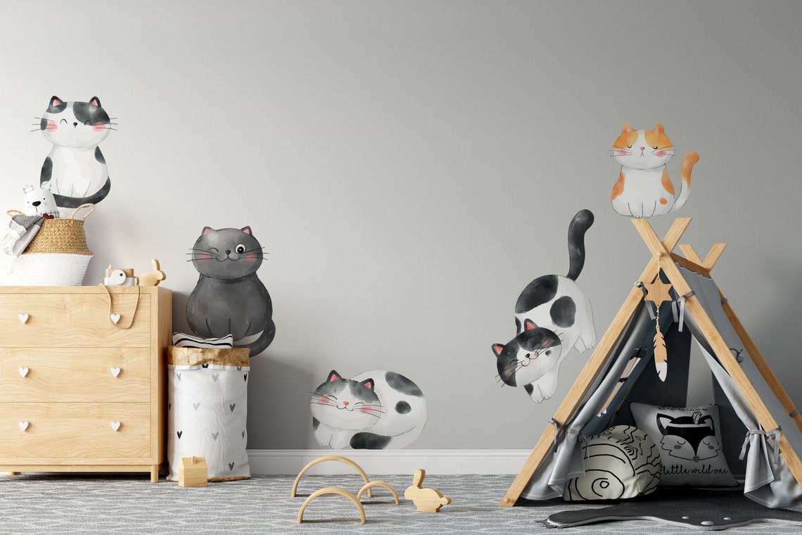 Cute Cat Wall Decal Cat Decal for Nursery Kids Room Decal - Etsy