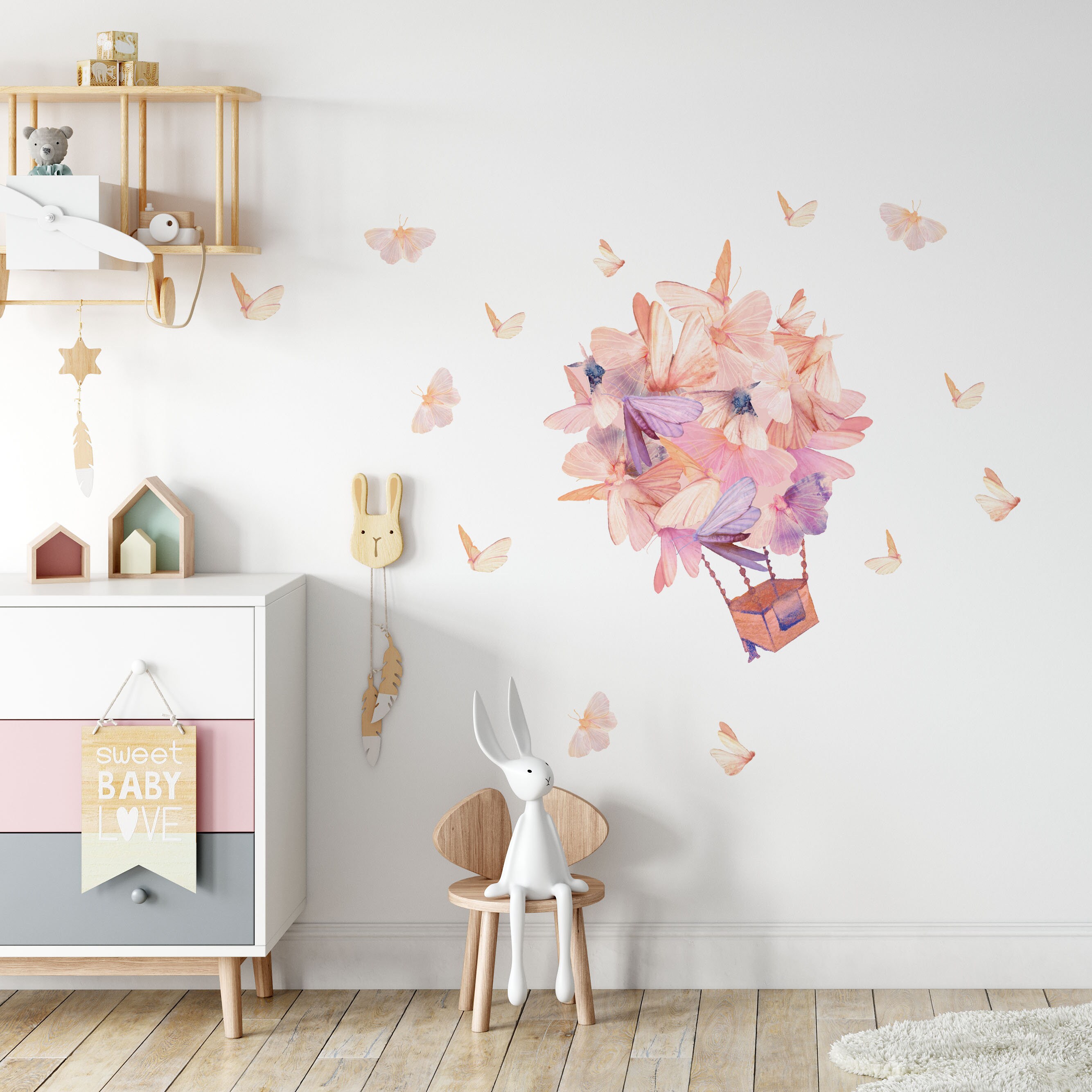 Watercolor Butterfly Hot Air Balloon Wall Decal, Baby Girl Nursery - Etsy
