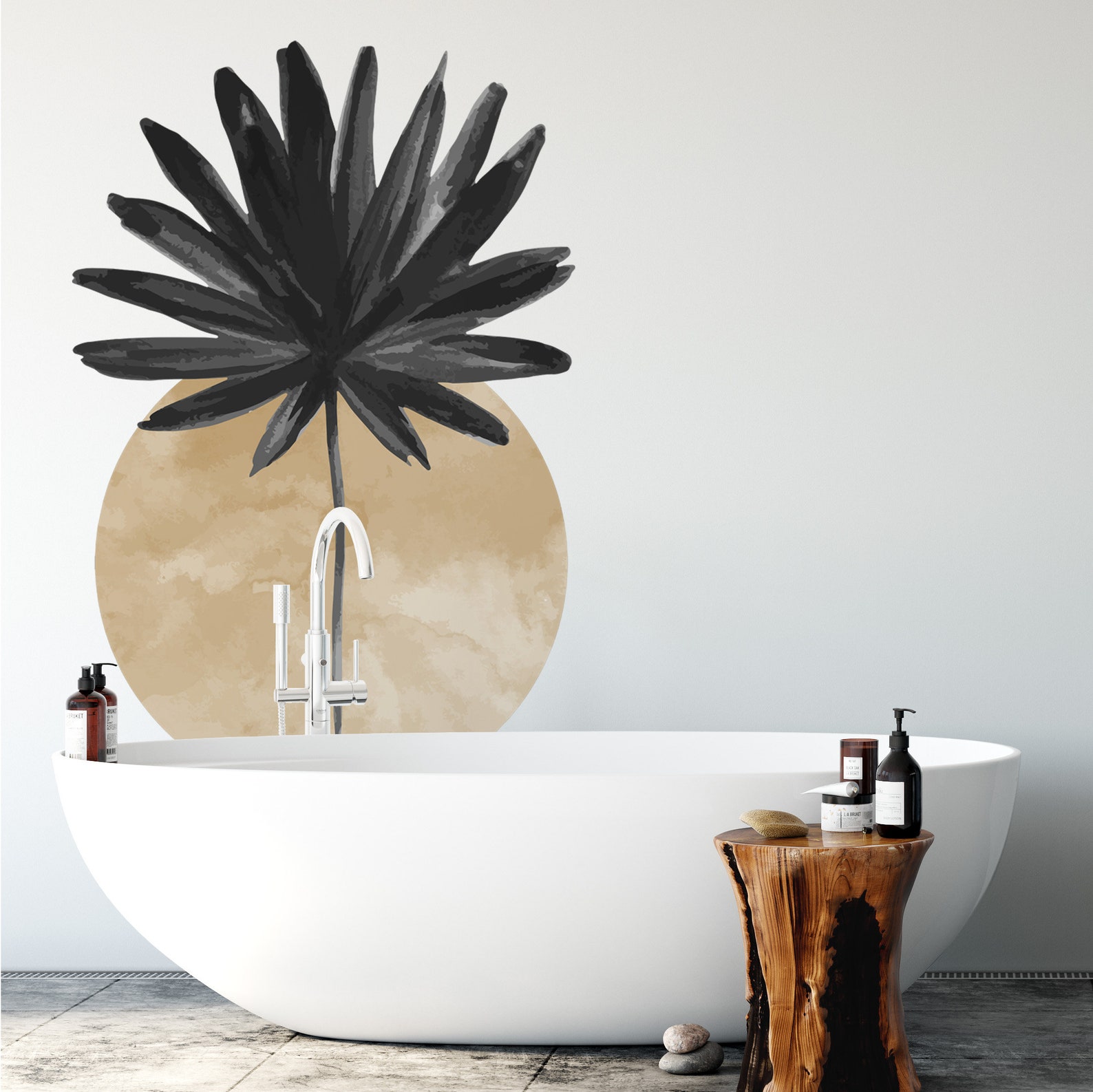 Boho Palm Leaf Circle Peel and Stick Wall Decal - Etsy