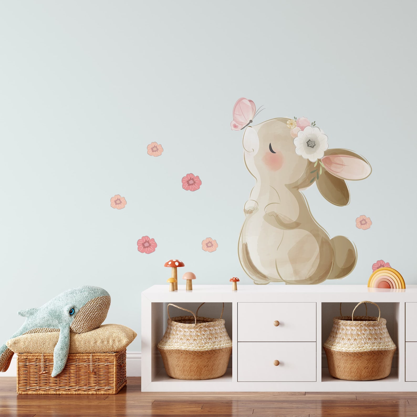 Cute Bunny With Flowers Nursery Wall Decal Bunny Floral - Etsy
