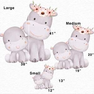 Nursery Wall Decor, Hippos Wall Decal, Hippo Family Sticker, Hippo Wall ...
