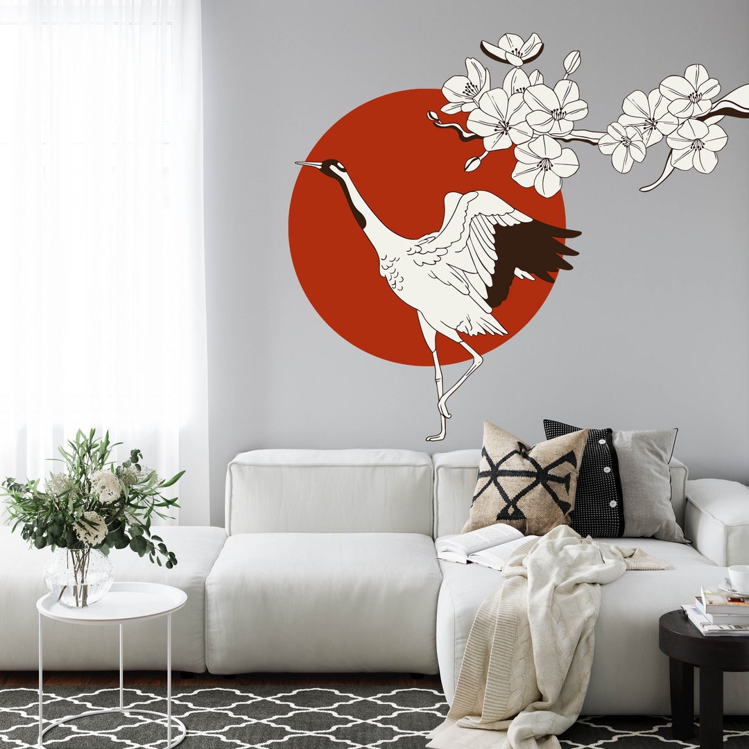 Japanese Circle Wall Decal – Crane & Sakura Nursery Decor - Etsy