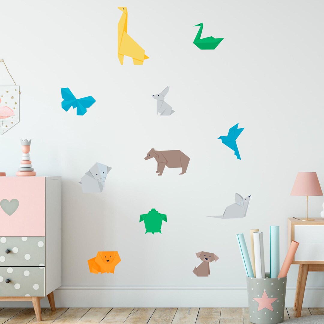Origami Animals Decals for Kids Room - Nursery Wall Decor, Peel and ...