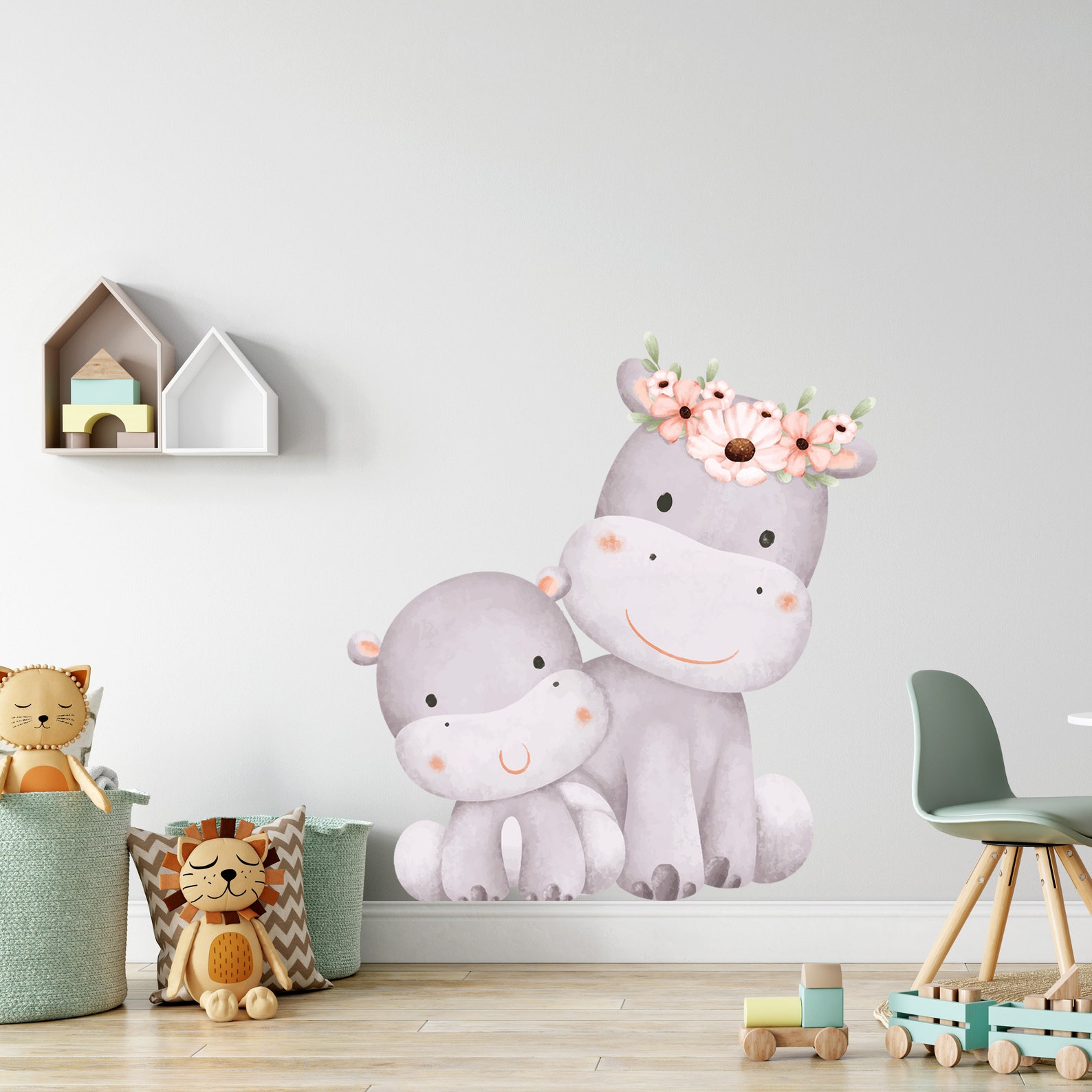 Nursery Wall Decor, Hippos Wall Decal, Hippo Family Sticker, Hippo Wall ...