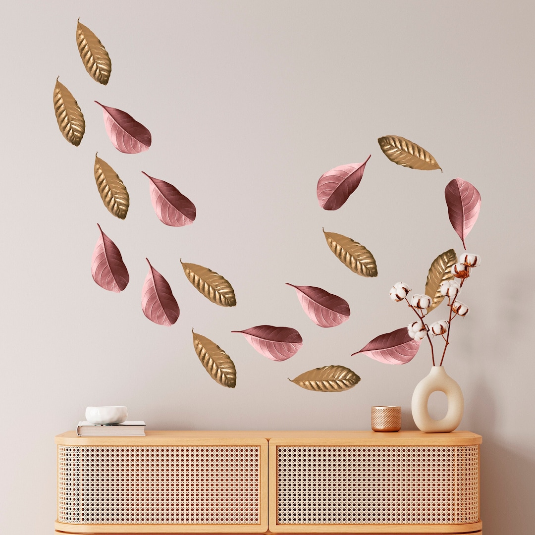 Boho Leaves Wall Decals Gold Vinyl Stickers, Custom Vinyl Wall Art for ...