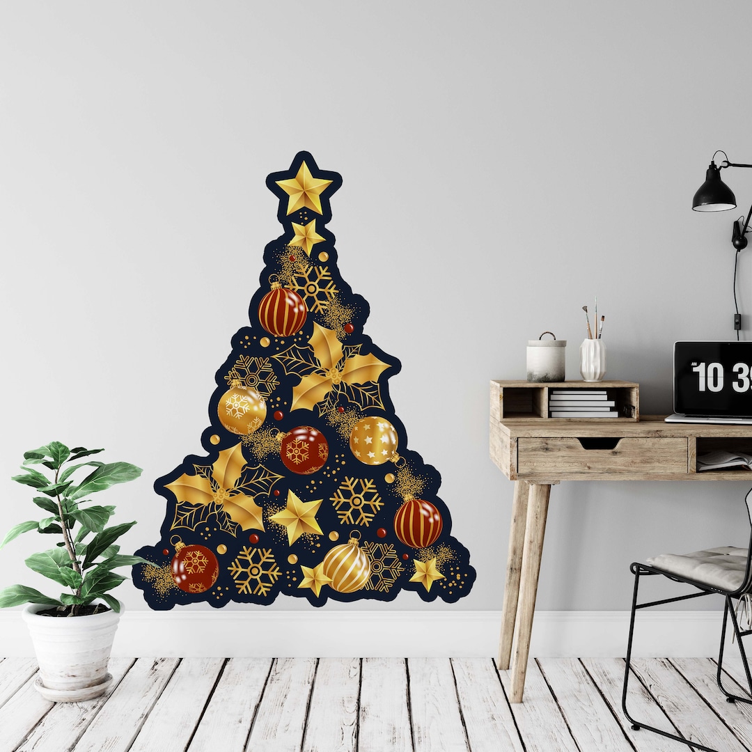 Christmas Tree Sticker Decor Large Removable Vinyl Mural With Ornaments ...