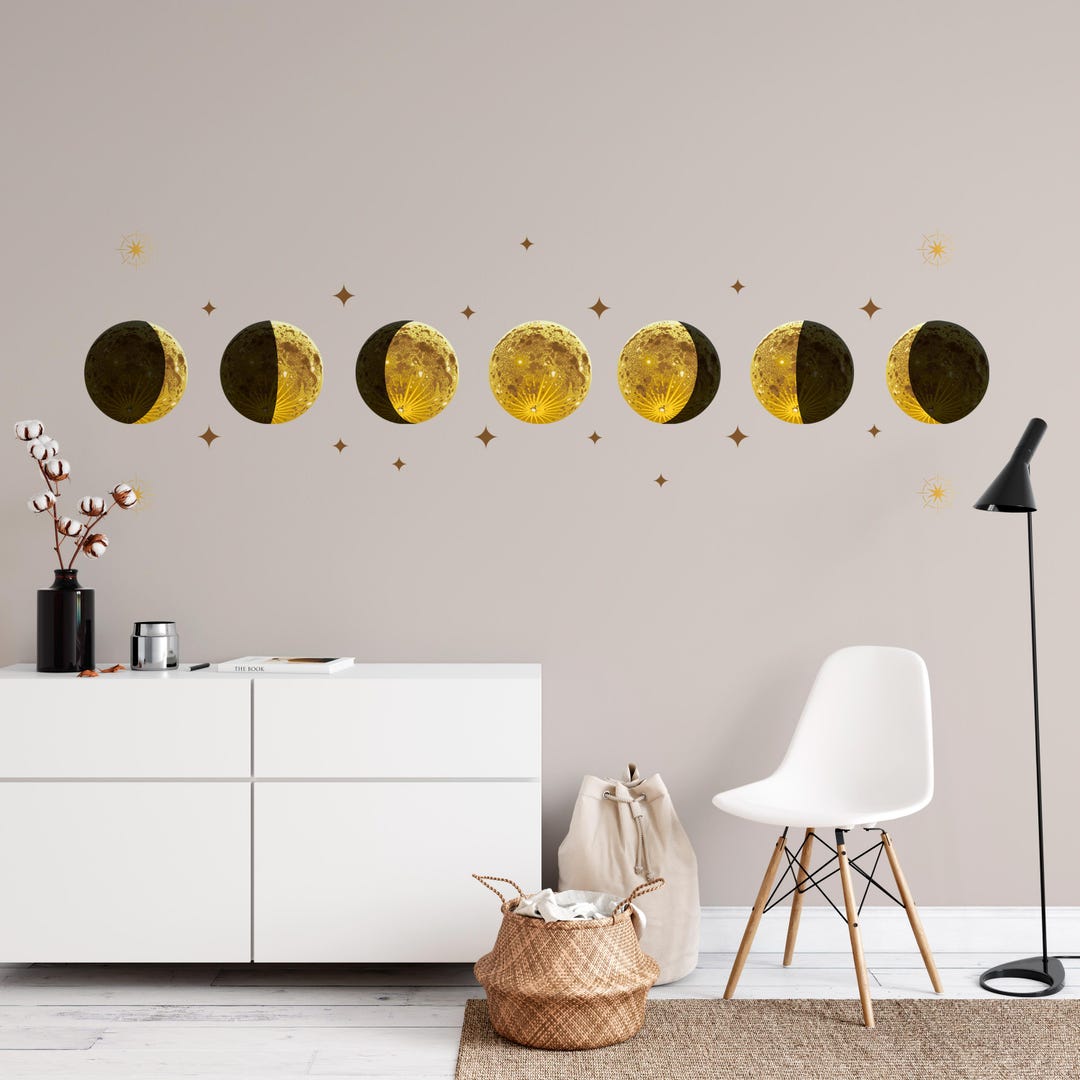 Gold Moon Phases Wall Decal Boho Celestial Peel And Stick Mural Etsy