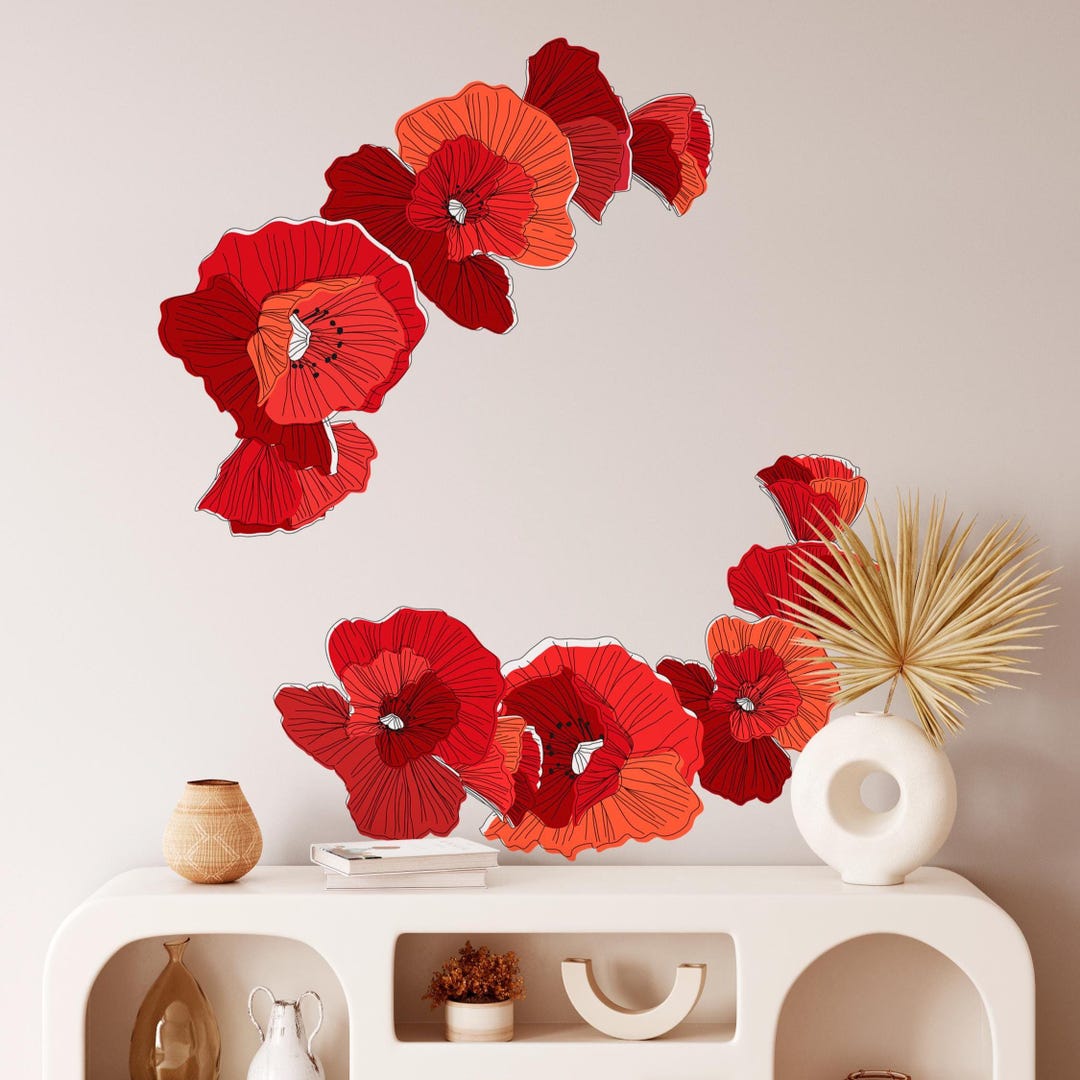 Handmade Boho Poppies Wall Decal – Removable Floral Nursery Decor - Etsy