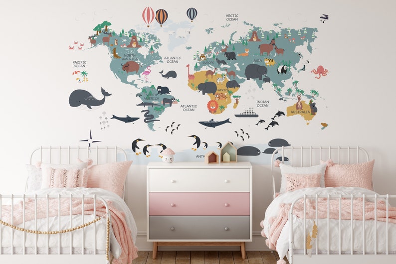 Map Wall Decal World Wall Sticker World Wallpaper Large - Etsy