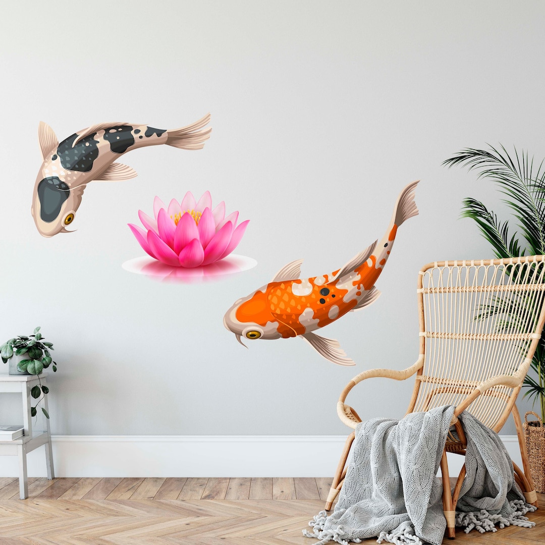 Koi Fish Wall Art - Boho Wall Decor, Modern Nursery Wall Art, Removable ...