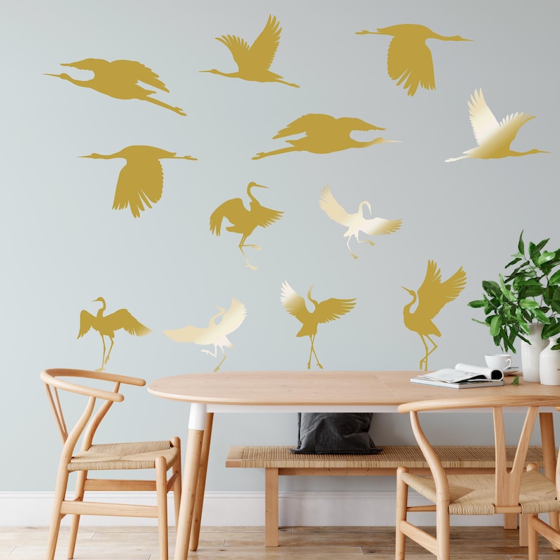 Gold Crane Wall Decals - Boho Bird Wall Art Mural - Etsy