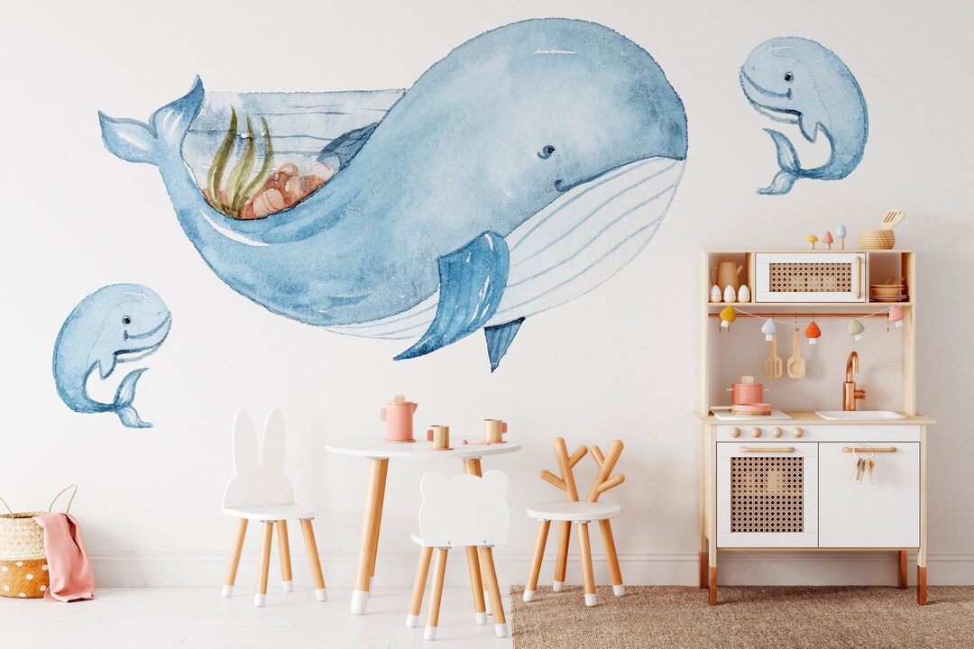 Whale Wall Decal, Wall Decal Ocean Sea, Ocean Wall Decal, Ocean Nursery ...