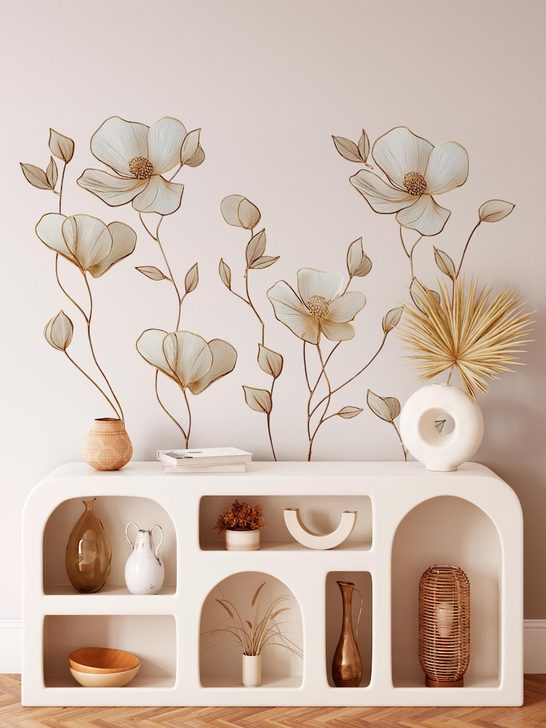Botanical Wall Decals - Boho Nursery Vinyl Decal Set, Flower Blossoms ...