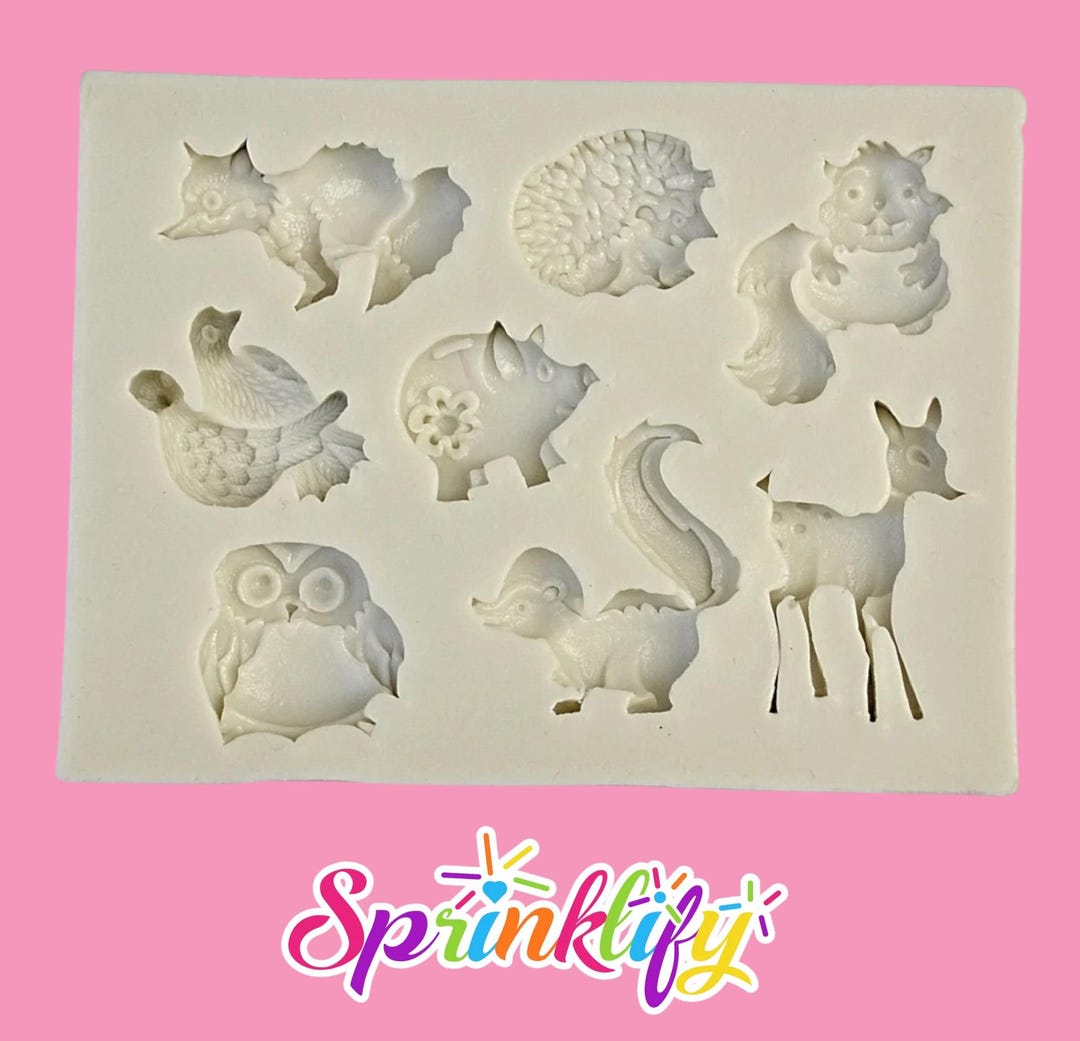 SPRINKLIFY Woodland Creatures Mold Set, Fondant Mold, 8-cavity Squirrel ...