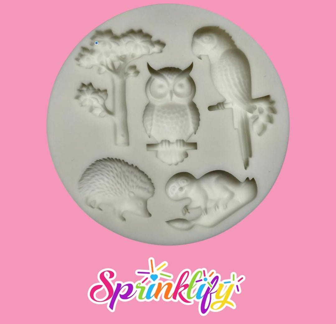 SPRINKLIFY Forest Animals Mold, Hedgehog, Owl, Sloth, Parrot, Tree ...