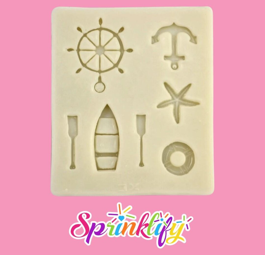 SPRINKLIFY Nautical Variety Mold, 7 Cavity Fondant Mold, Boat Anchor ...