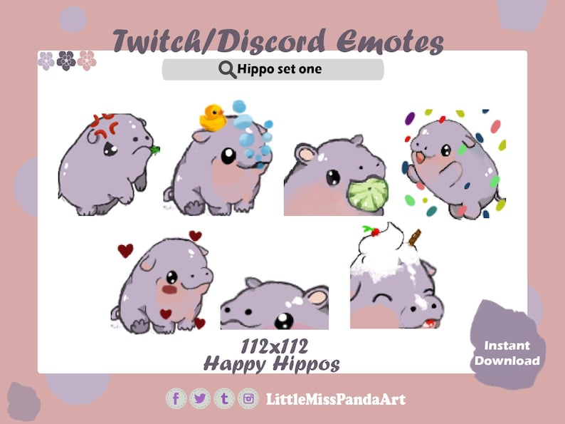 Hippo Emote Set for Twitch/discord - Etsy