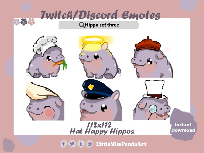 Hat, Hippo Emote Set for Twitch/discord - Etsy