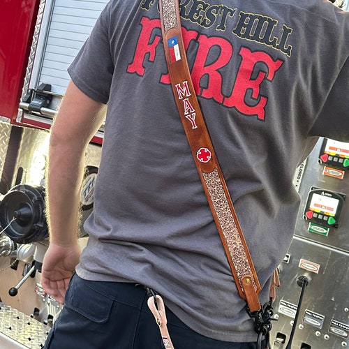 Firefighter / EMS Radio Strap Red Leather - Etsy