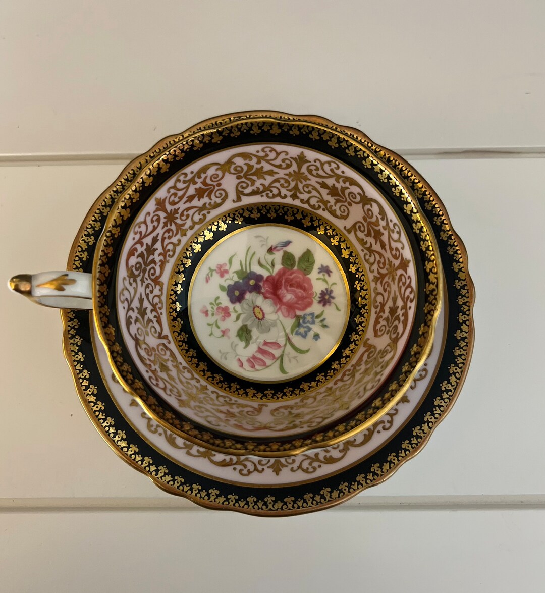 Paragon Double Warrant Pink Gold Black Teacup and Saucer - Etsy
