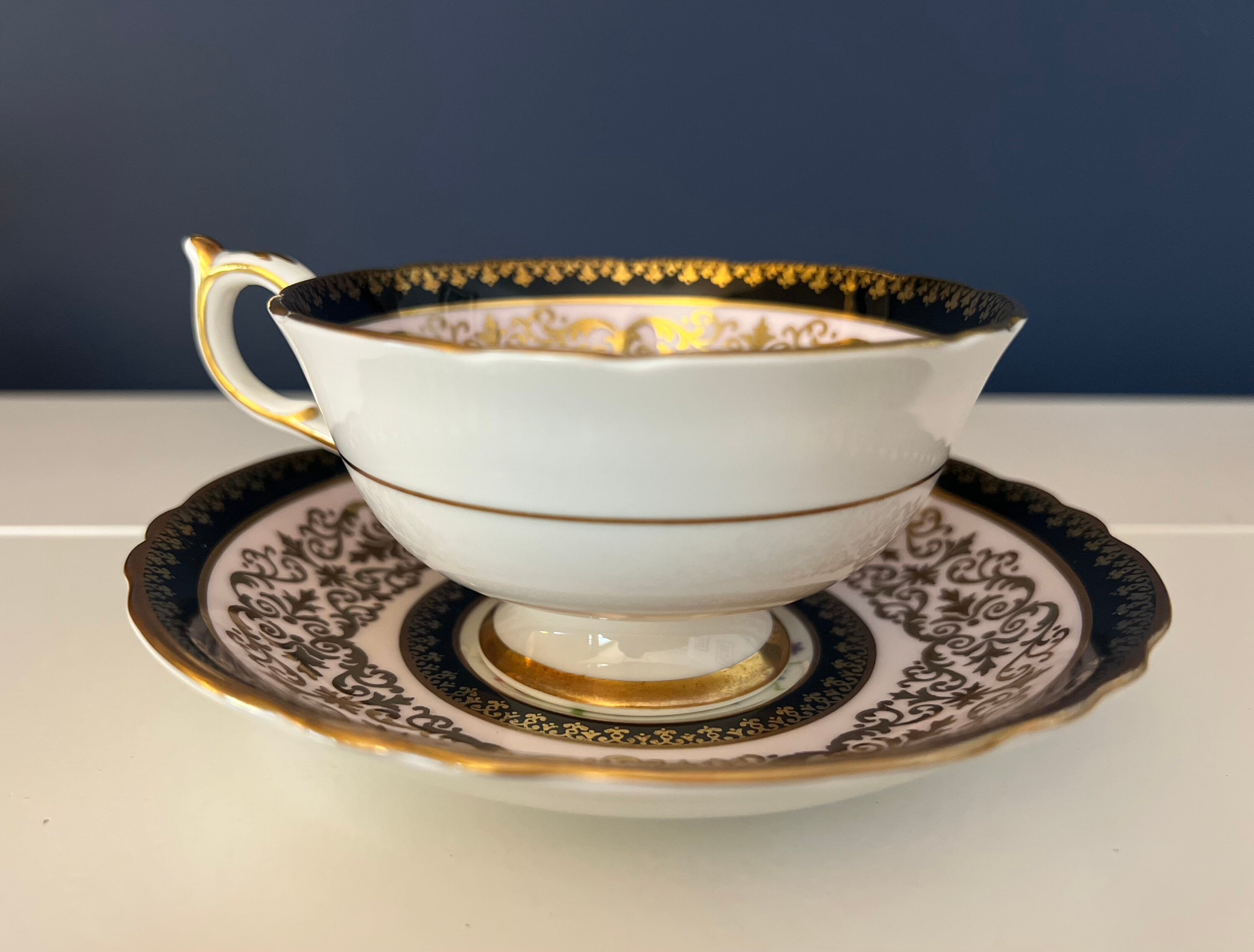 Paragon Double Warrant Pink Gold Black Teacup and Saucer - Etsy