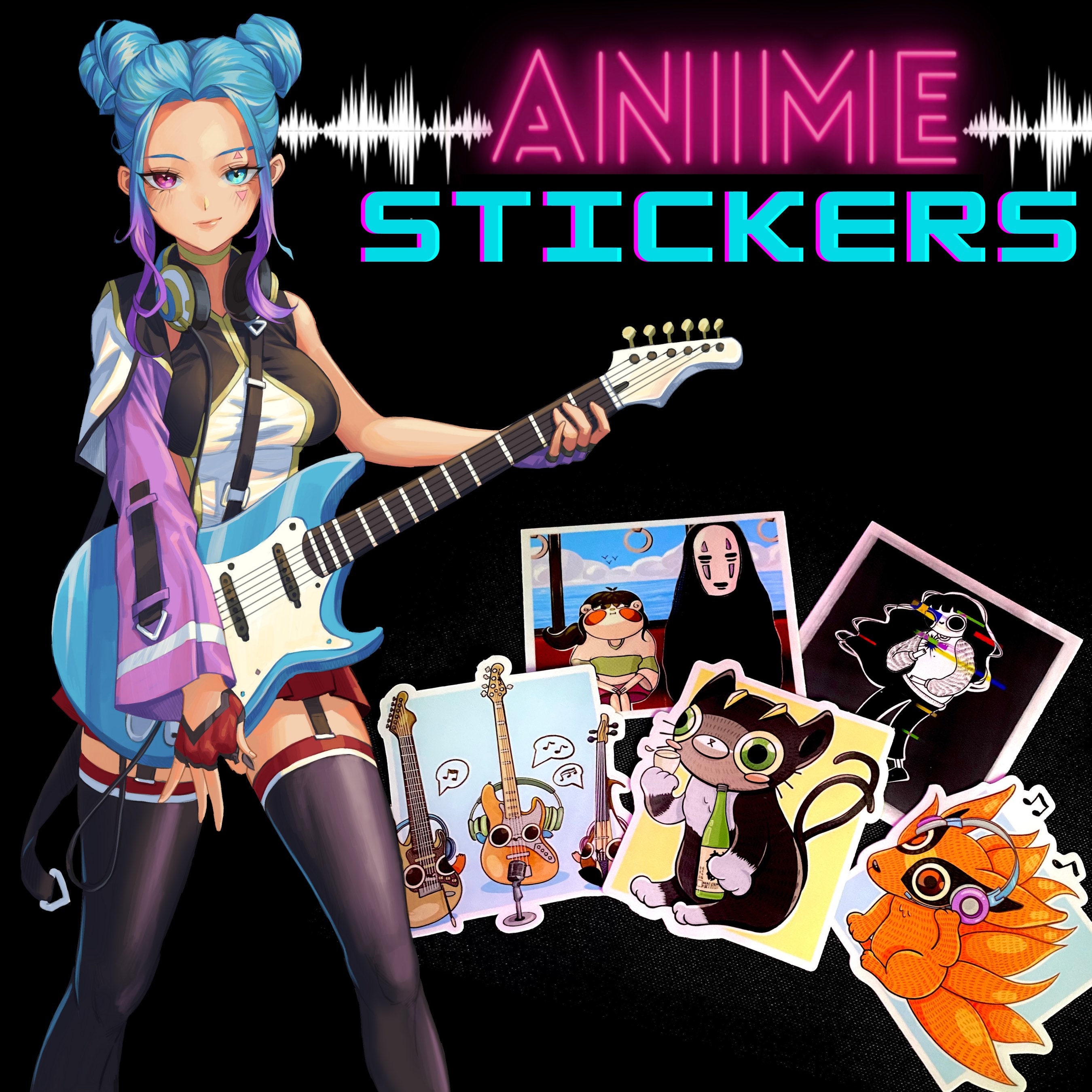 Paper & Party Supplies Die Cut 3” Cat Water Resistant Kawaii Anime ...