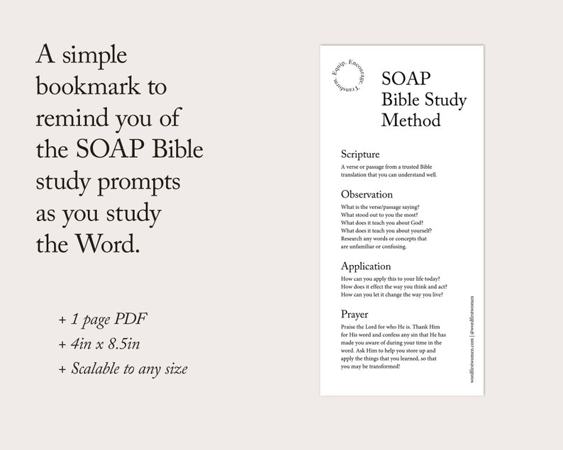 SOAP Bible Study Bookmark | Bible Study Tools | SOAP Bible Study Method ...