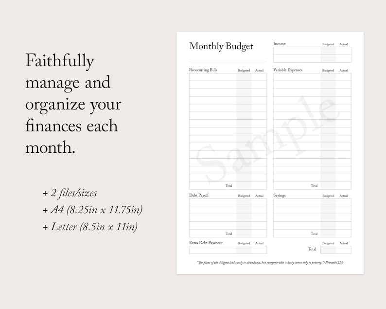 Monthly Budget Planner Christian Budgeting Template - Etsy