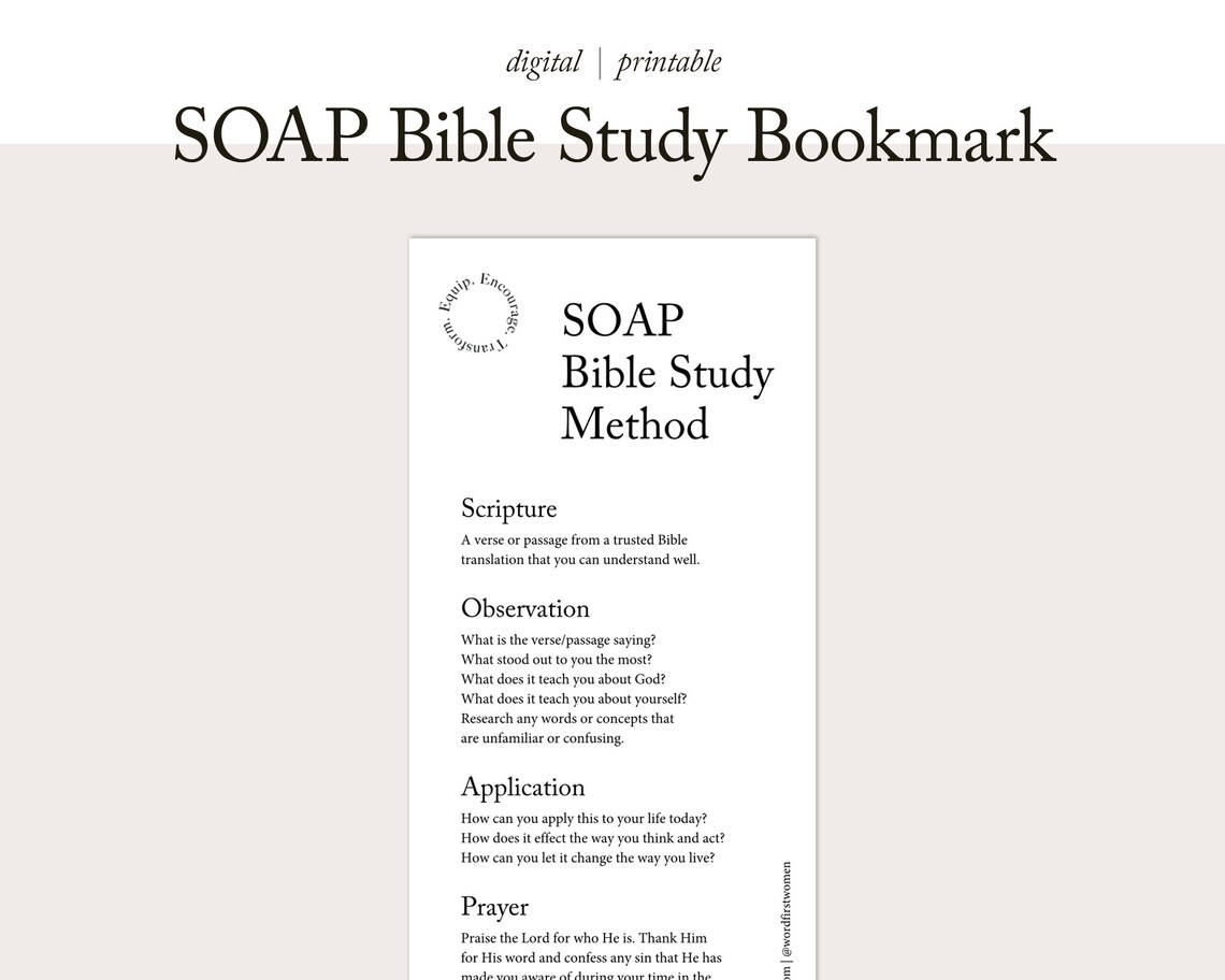 SOAP Bible Study Bookmark | Bible Study Tools | SOAP Bible Study Method ...
